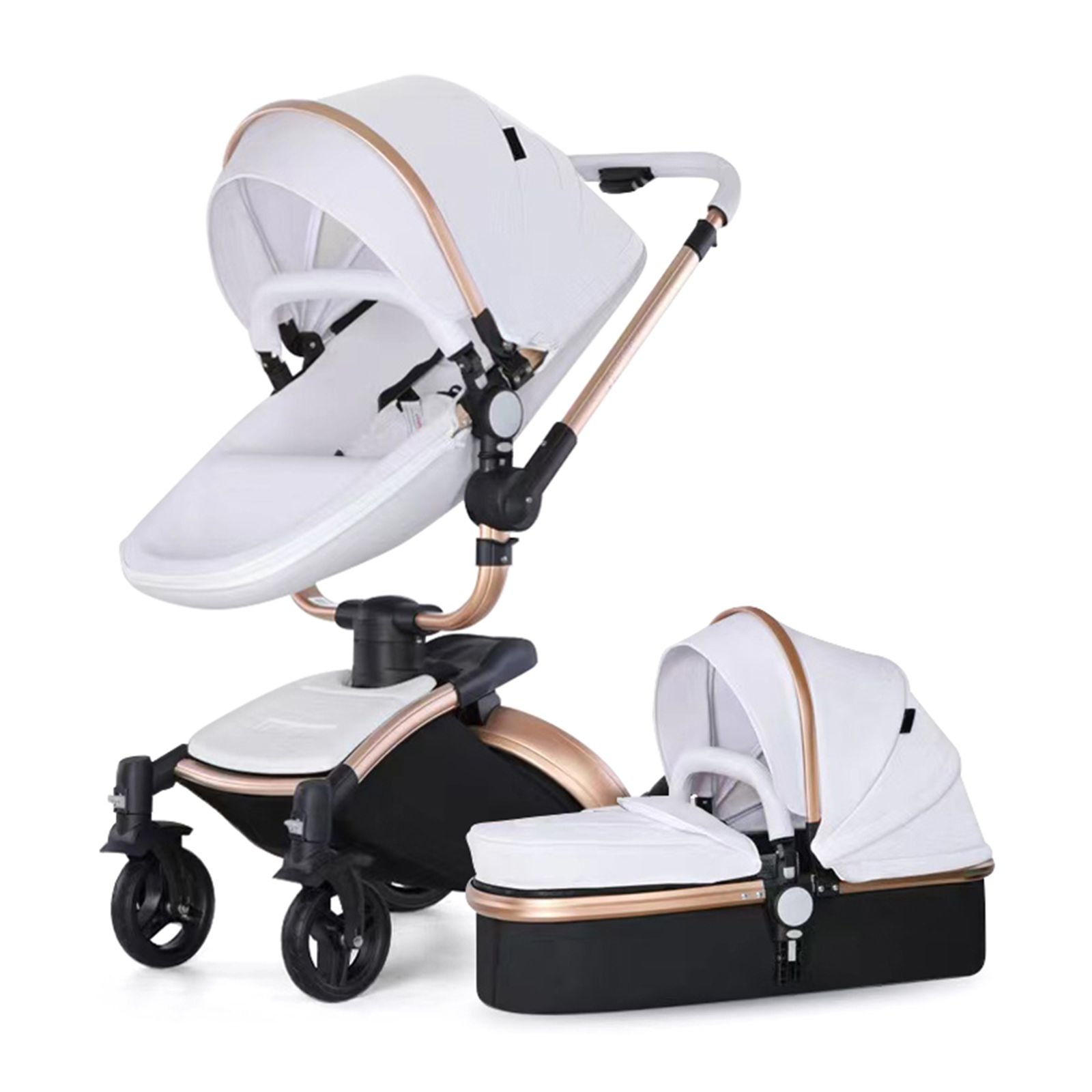 Leather 2-in-1 Baby Stroller | Infant Pram & Travel Pushchair Stroller ...